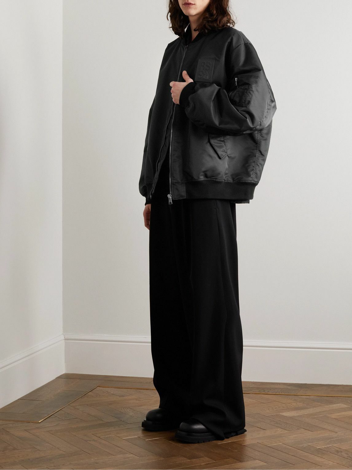 Raf Simons - Oversized Logo-Appliquéd Shell Bomber Jacket - Black Raf ...