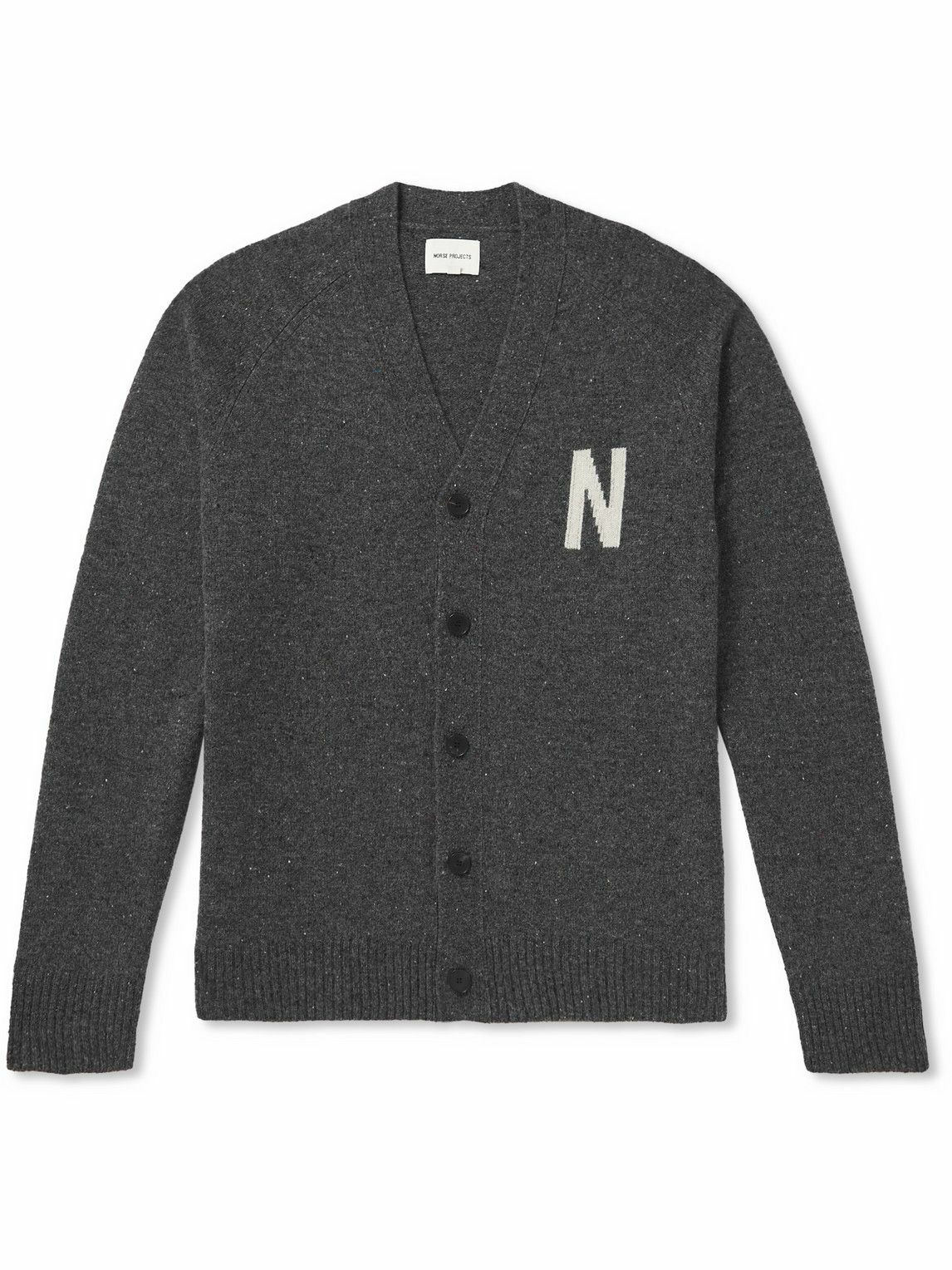 Norse Projects - Kasper Logo-Intarsia Donegal Wool Cardigan - Gray ...