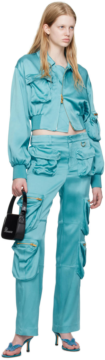 Blumarine Blue Cargo Bomber Jacket Blumarine