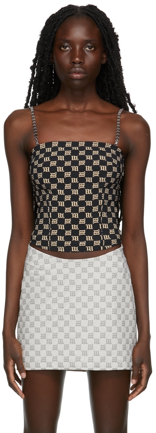 MISBHV Black & Beige Monogram Spaghetti Top MISBHV