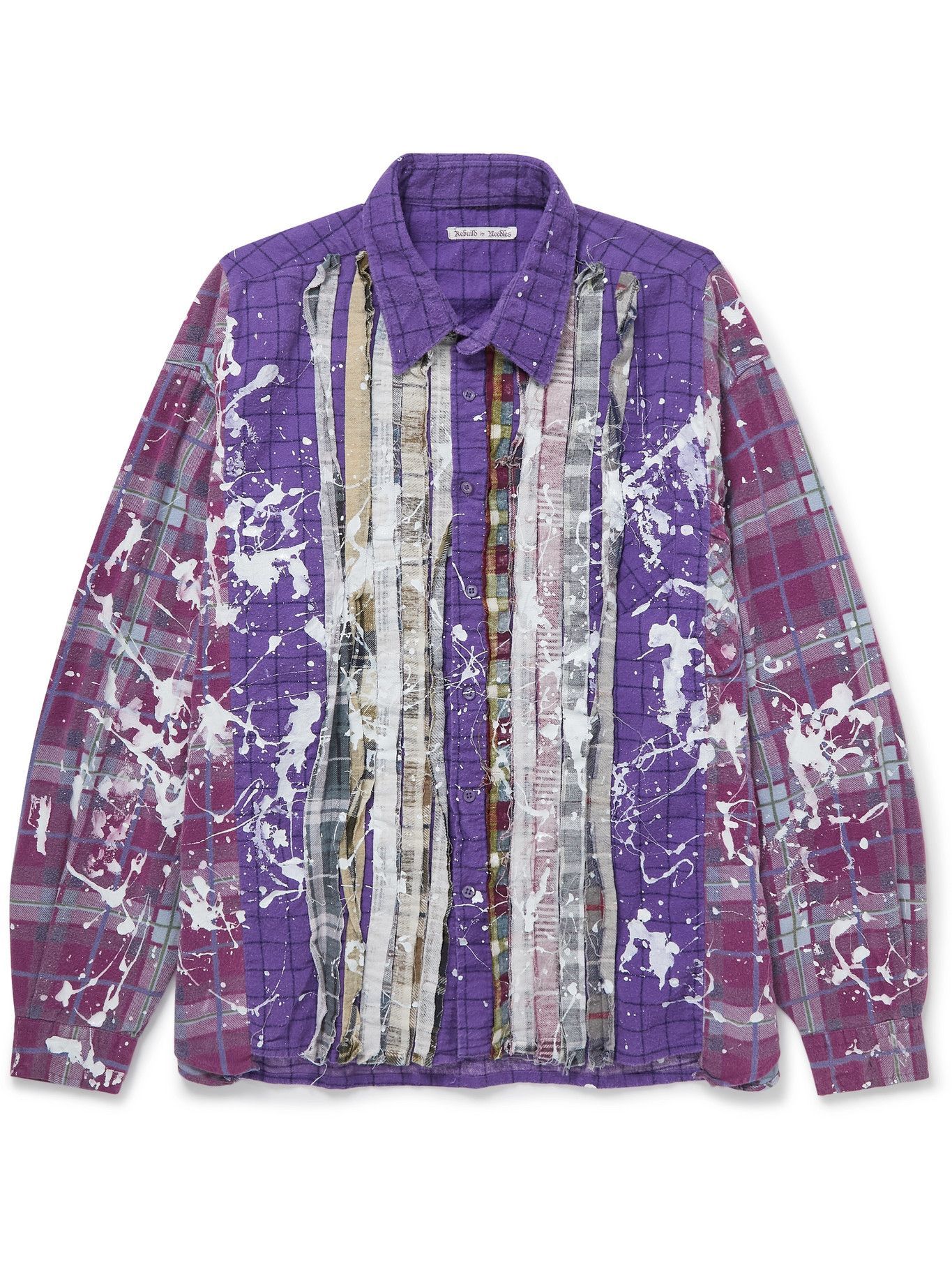 Needles - Paint-Splattered Patchwork Checked Cotton-Flannel Shirt Needles