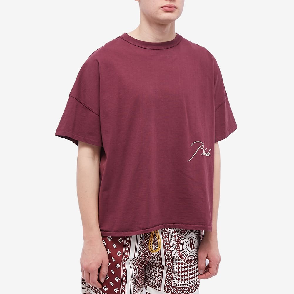 Rhude Men's Script Logo Reverse T-Shirt in Burgundy Rhude