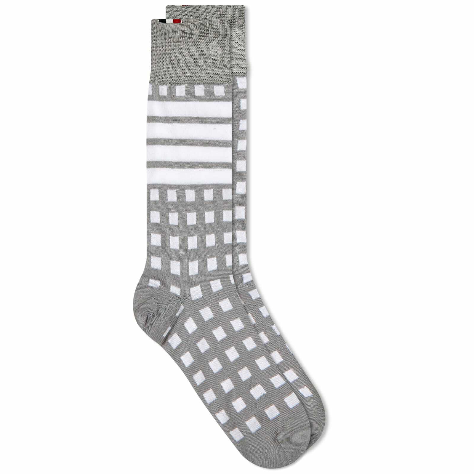 Thom Browne Women's Gingham Mid Calf Sock in Light Grey Thom Browne