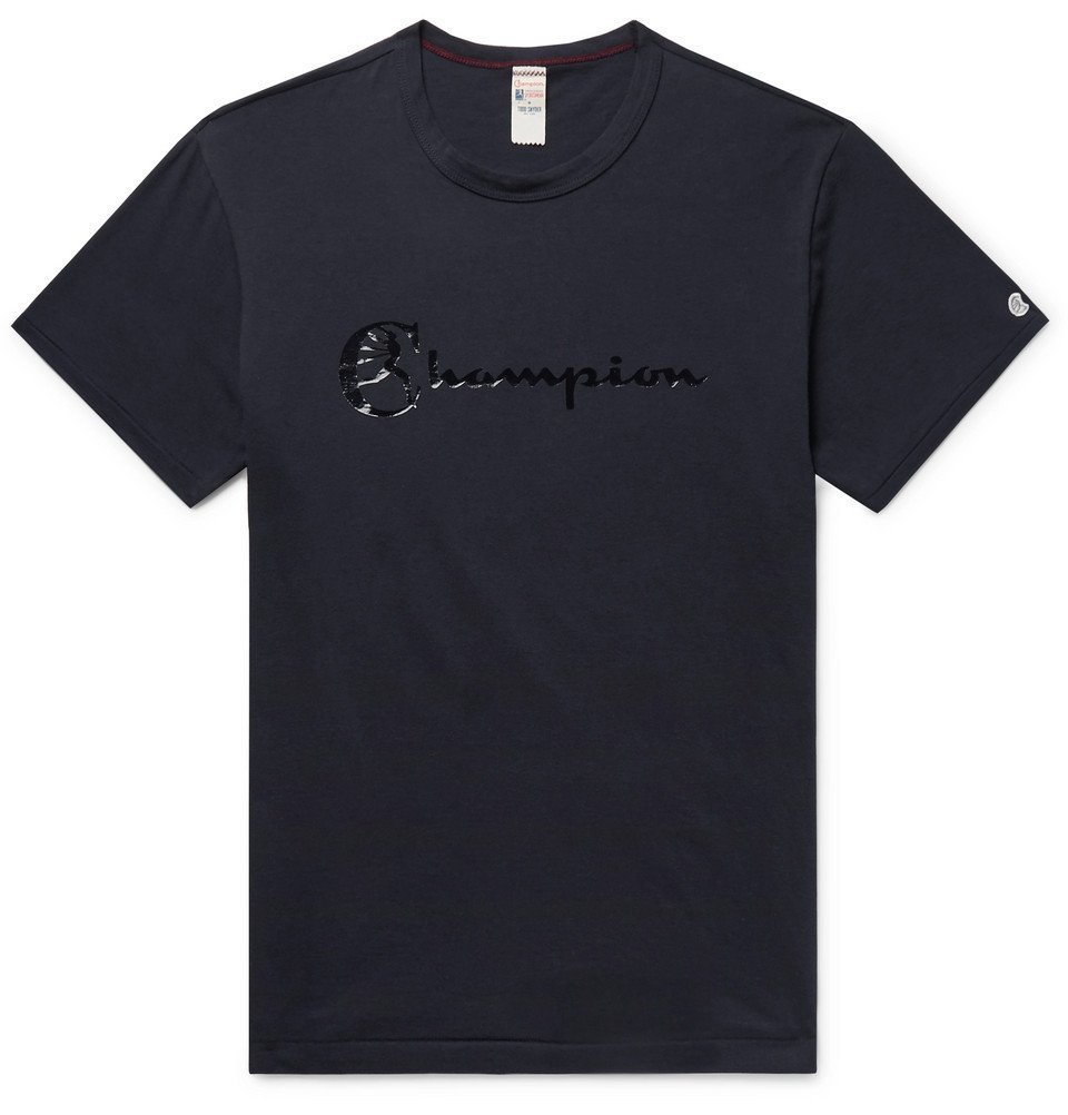 Todd Snyder Champion - Logo-Print Cotton-Jersey T-Shirt - Midnight blue ...