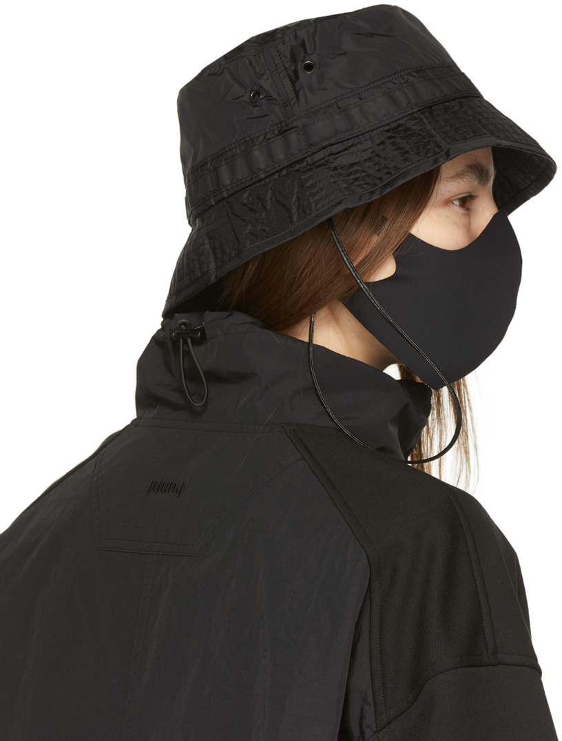 Juun.J Black Nylon Face Mask Bucket Hat Juun.J