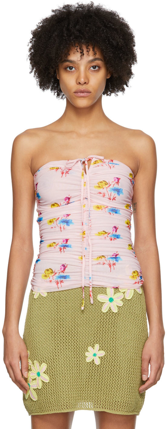 GANNI Pink Nylon Halter Top GANNI