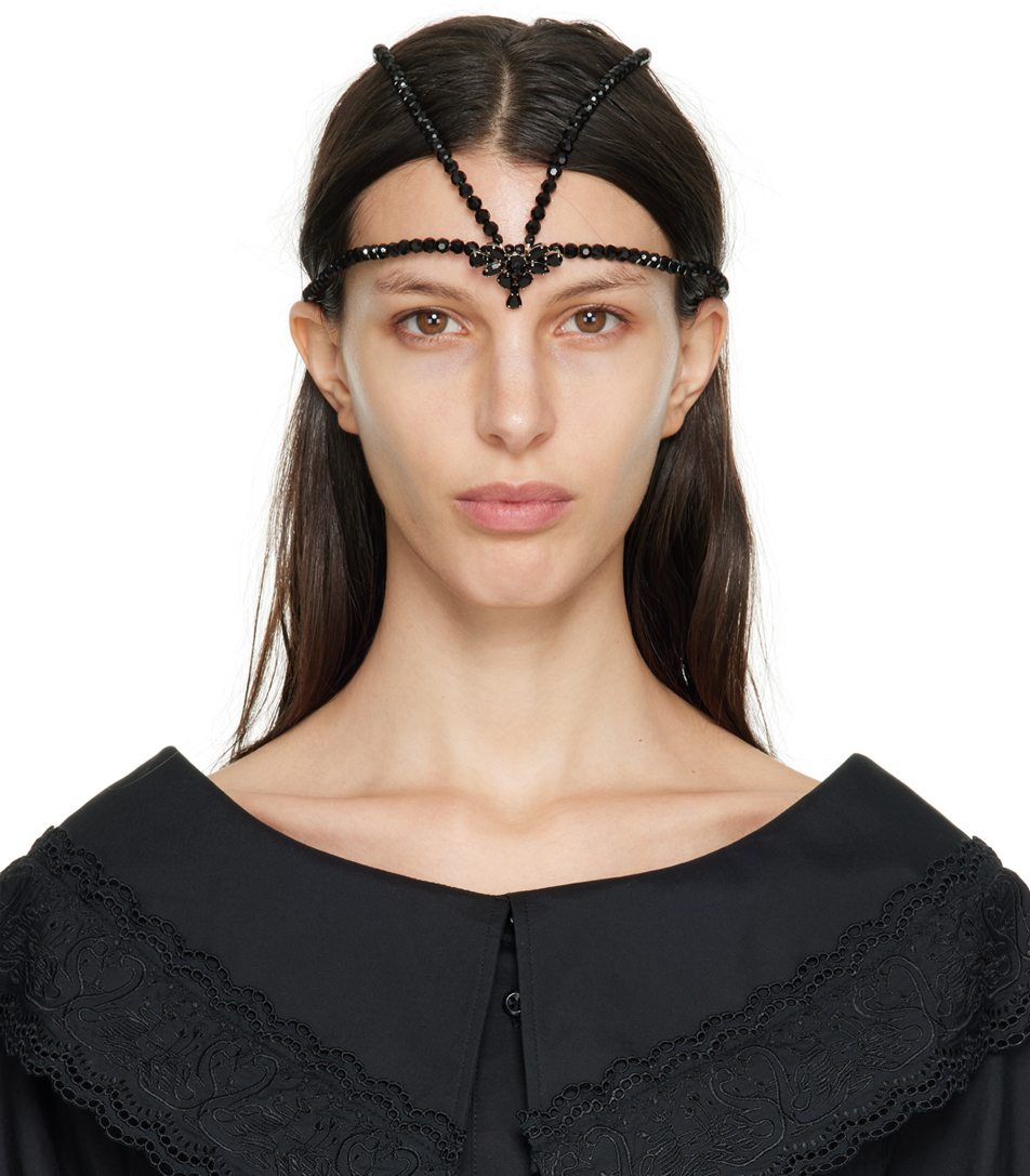 Simone Rocha Black Crystal Flower Drop Tiara Simone Rocha