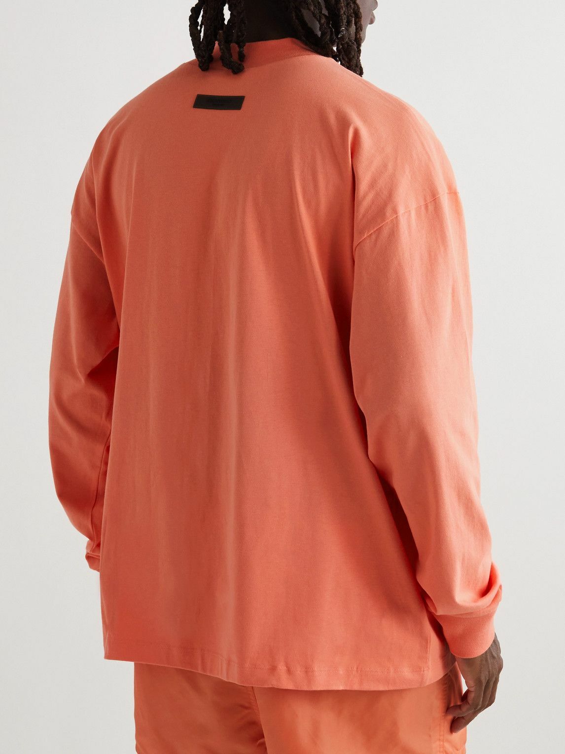 FEAR OF GOD ESSENTIALS - Logo-Flocked Cotton-Jersey T-Shirt - Orange ...