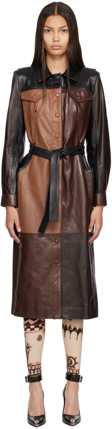 Marine Serre Brown Patchwork Leather Coat Marine Serre