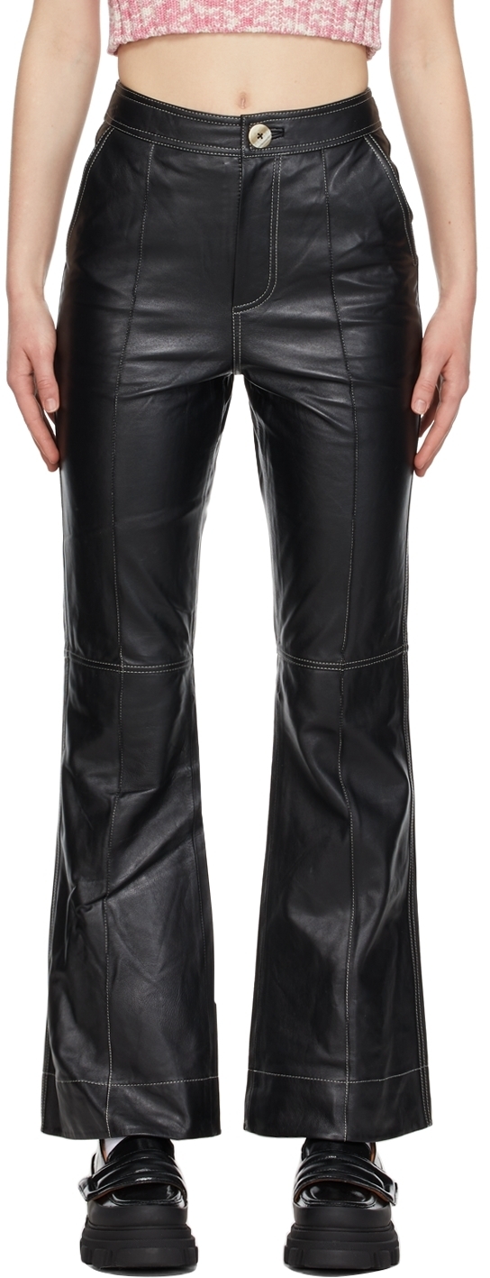 GANNI Black Bootcut Leather Pants GANNI