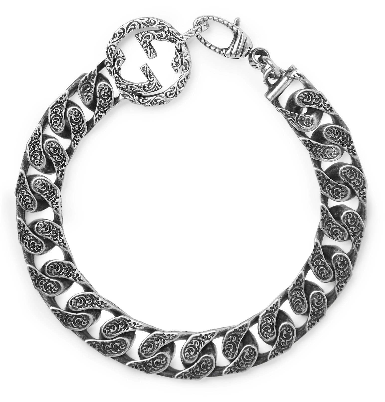 Gucci - Logo-Detailed Burnished Sterling Silver Bracelet - Silver Gucci