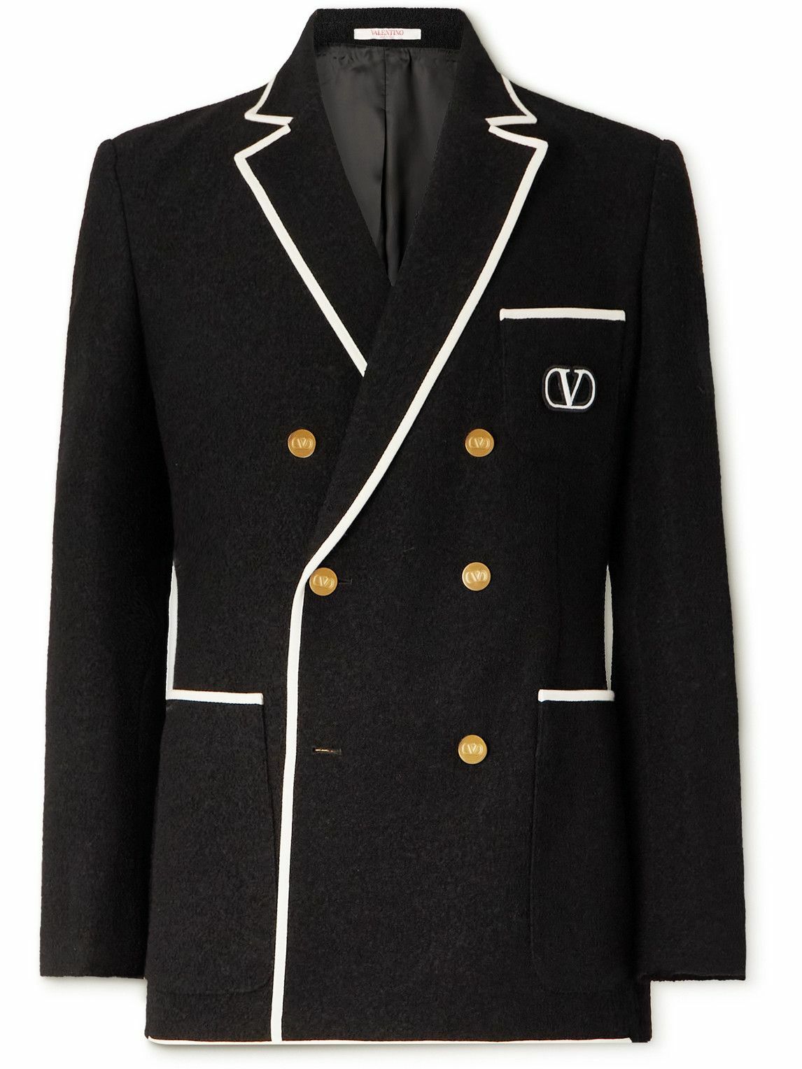 Valentino - Logo-Embroidered Double-Breasted Wool-Blend Bouclé Blazer ...