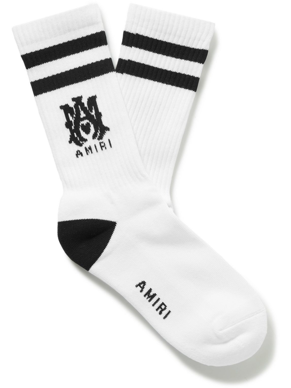 AMIRI - Logo-Intarsia Ribbed Stretch Cotton-Blend Socks - White Amiri