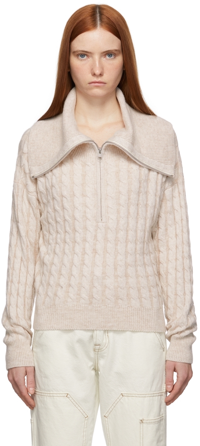 Frame Off-White Cable Knit Zip Sweater Frame Denim