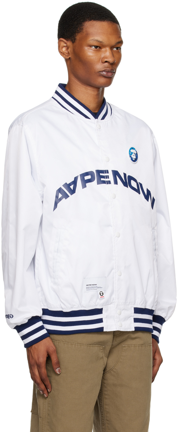 AAPE by A Bathing Ape White Moonface Patch Bomber Jacket AAPE by A ...