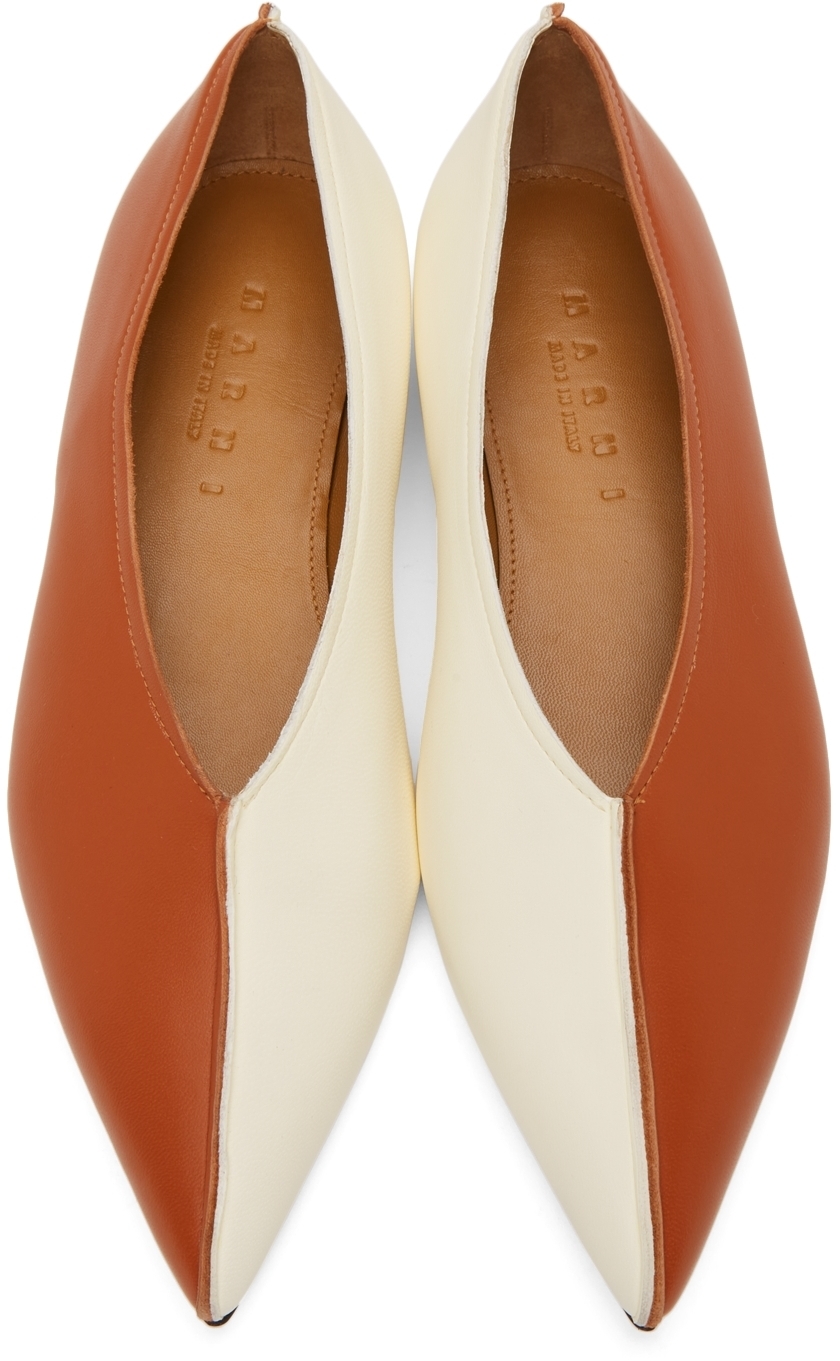 Marni Tan & Off-White Leather Ballerina Flats Marni