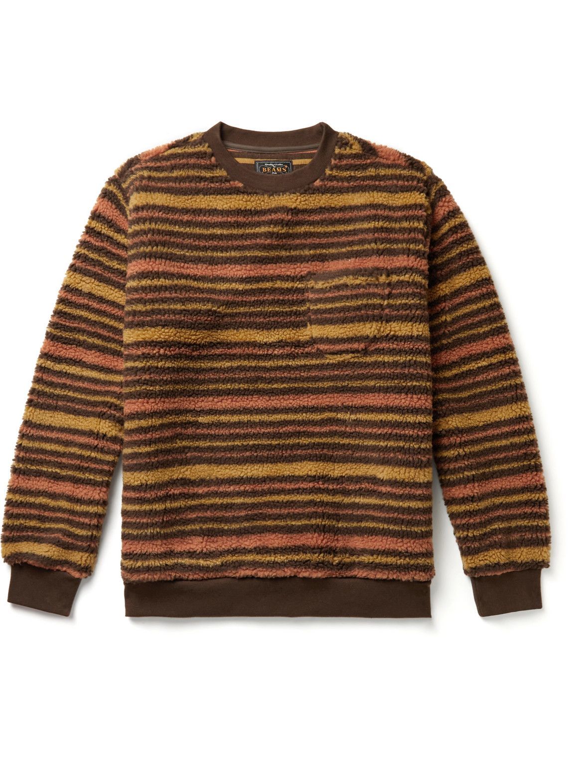 Beams Plus - Striped Fleece Sweatshirt - Brown Beams Plus