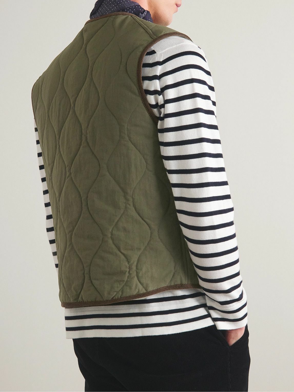 Drake's - Slim-Fit Corduroy-Trimmed Quilted Twill Gilet - Green Drake's