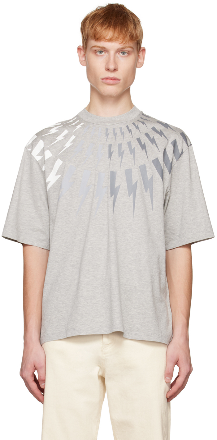 Neil Barrett Gray Fair Isle Thunderbolt T-Shirt Neil Barrett