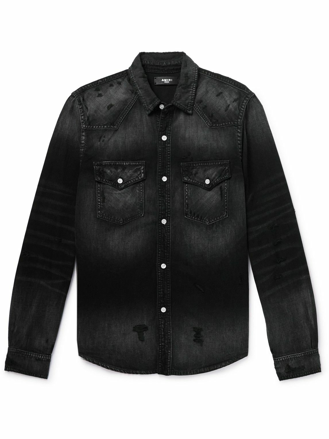 AMIRI - Distressed Appliquéd Denim Shirt - Black Amiri