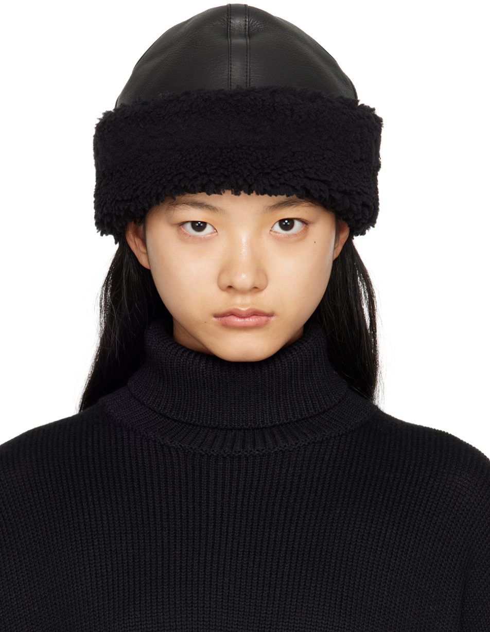 Totême Black Shearling Beanie Toteme
