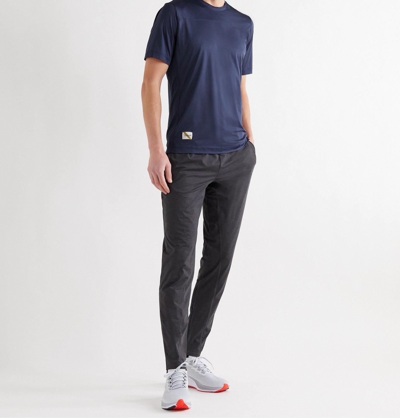 TRACKSMITH - Twilight Logo-Appliquéd Stretch-Mesh T-Shirt - Blue Tracksmith