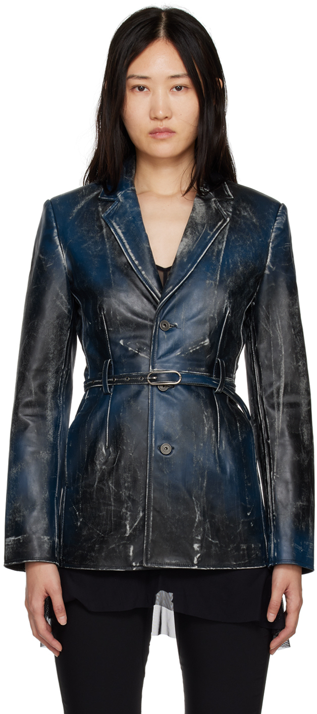 KNWLS Blue Amr Leather Jacket KNWLS