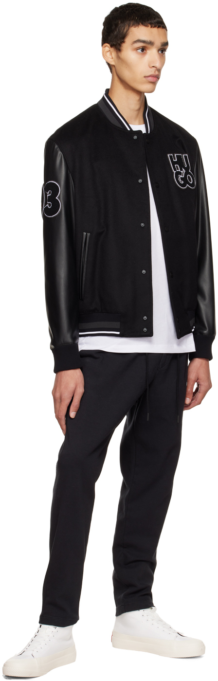 Hugo Black Varsity Faux-Leather Bomber Jacket Hugo Boss