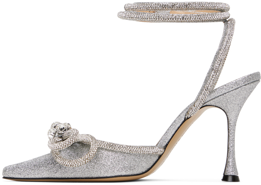 MACH & MACH Silver Glitter Double Bow Heels MACH & MACH