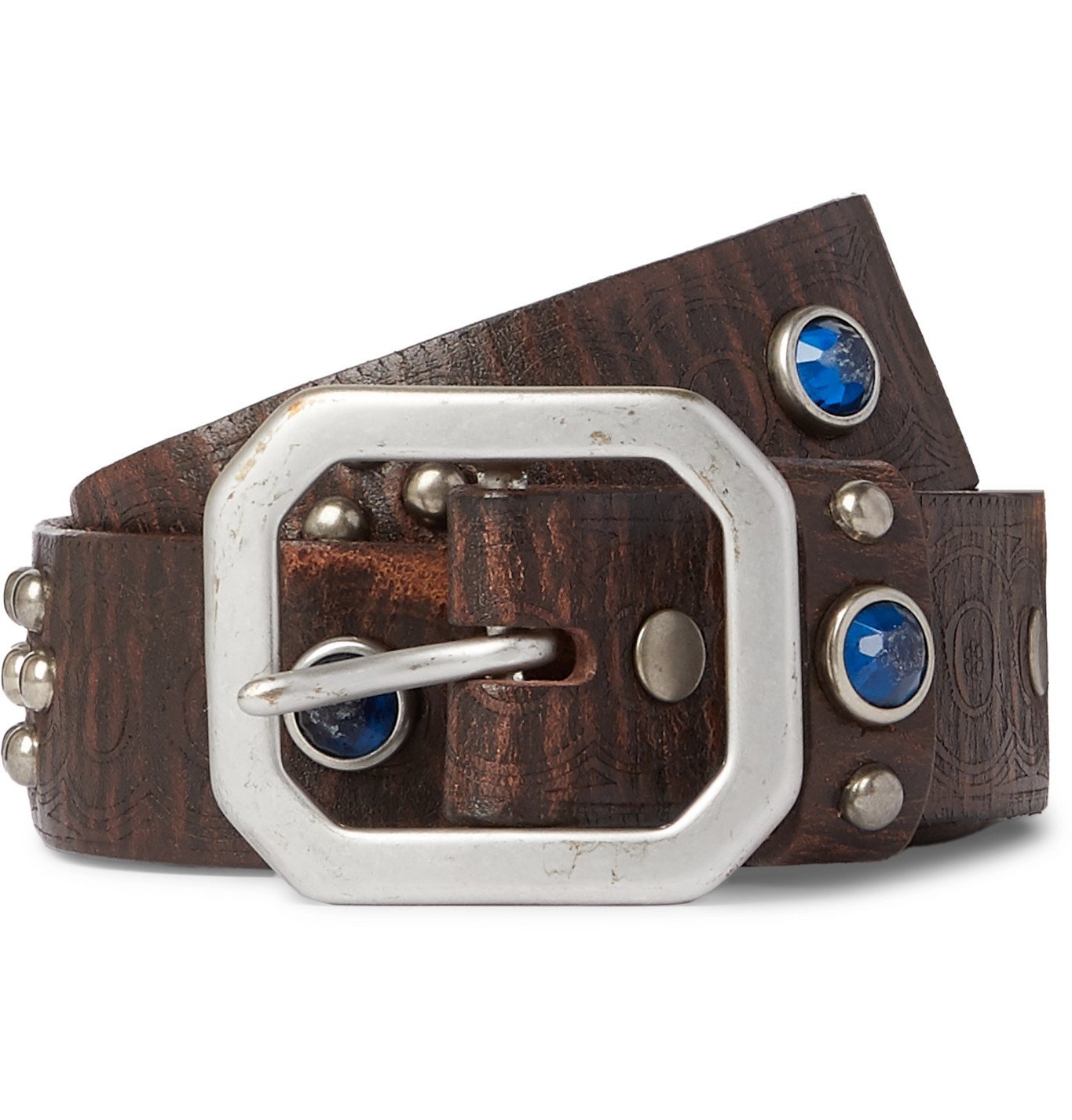 RRL - 3cm Distressed Embellished Leather Belt - Brown RRL