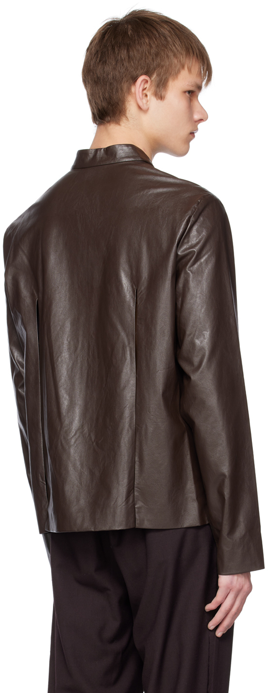TheOpen Product SSENSE Exclusive Brown Slit Faux-Leather Jacket TheOpen ...