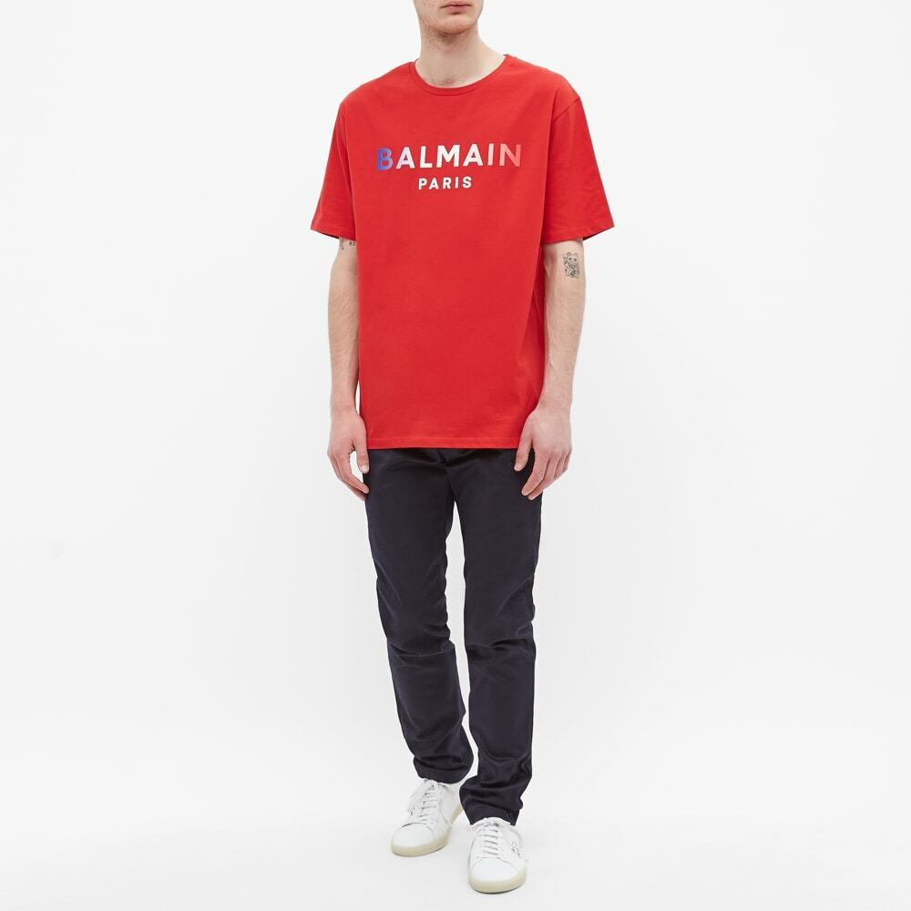 Balmain Men's Gradient Paris Logo T-Shirt in Rouge Balmain