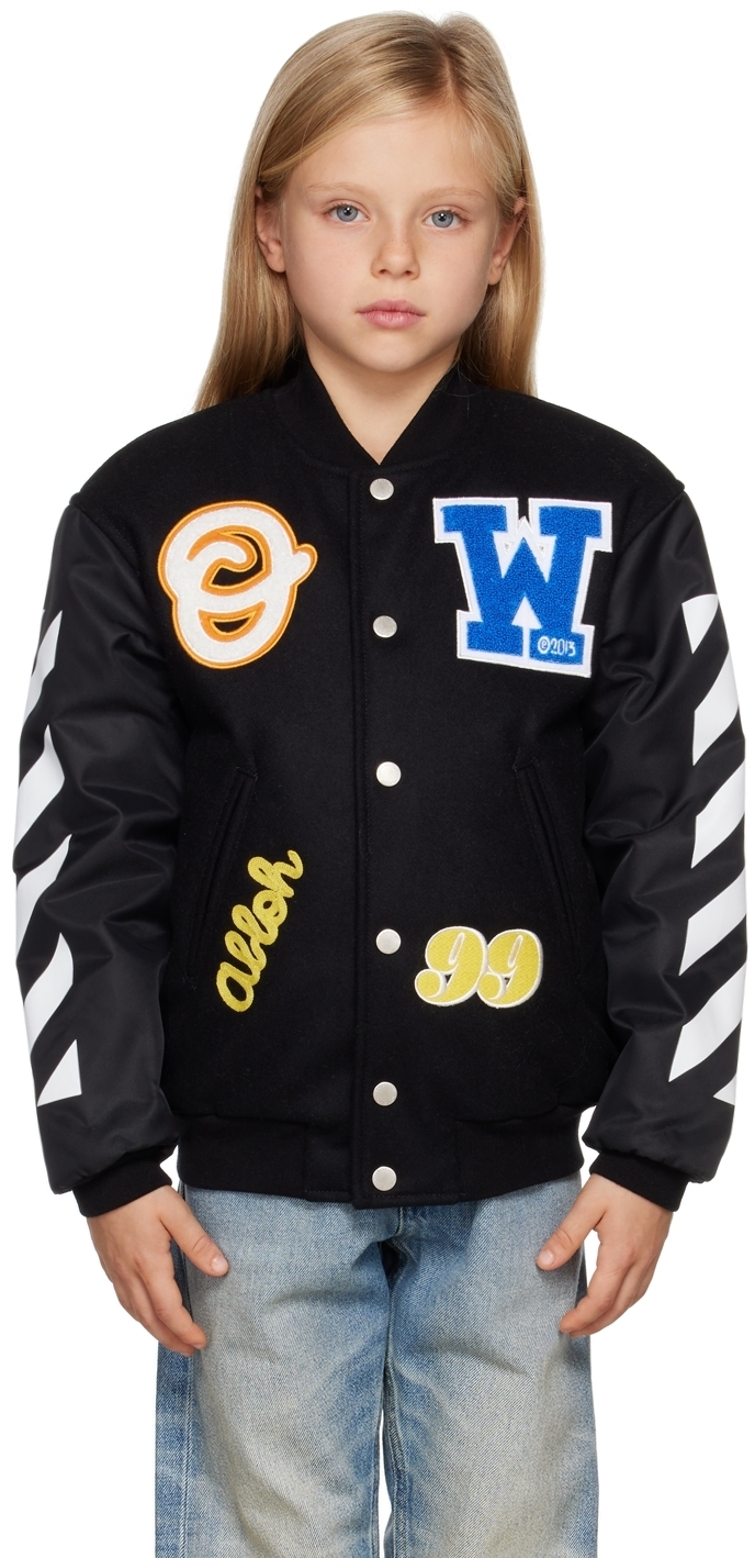 Off-White Kids Black & White Patches Bomber Jacket Off-White
