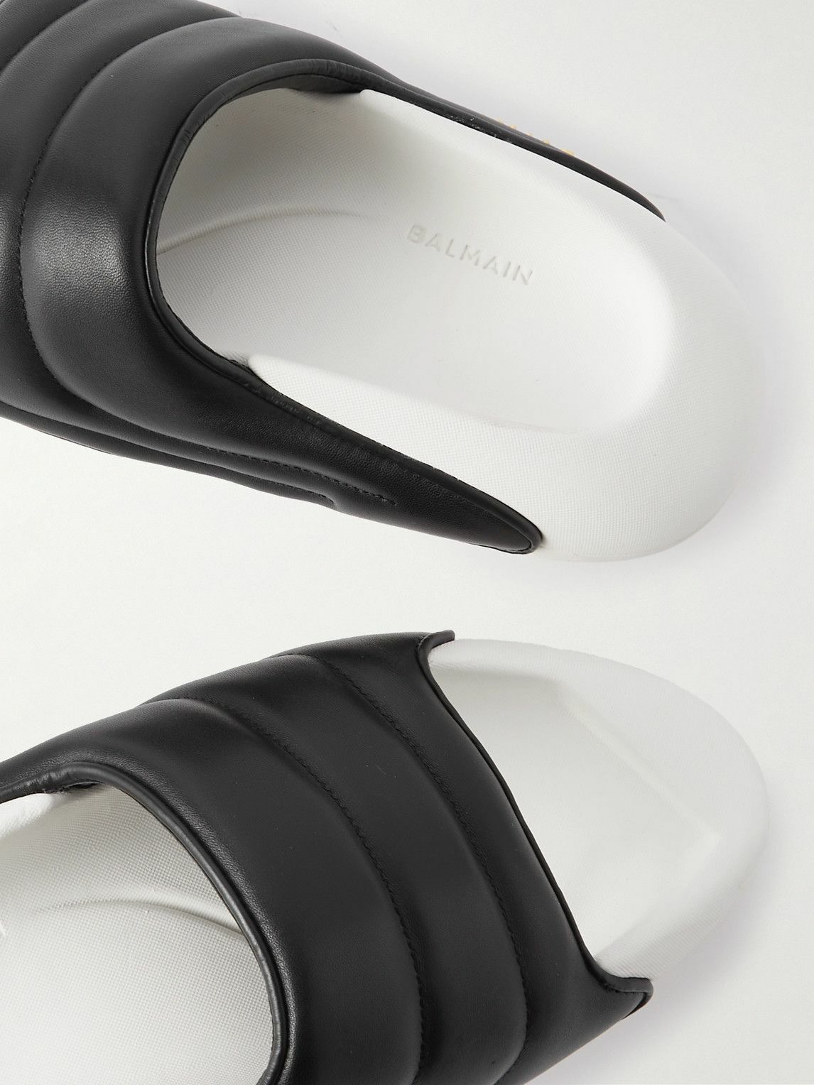 Balmain - B-It-Puffy Quilted Leather Slides - Black Balmain