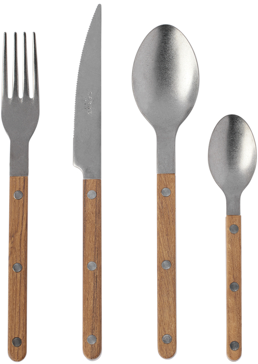 Sabre Beige Bistrot Vintage Teak Flatware Set, 24 pcs Sabre