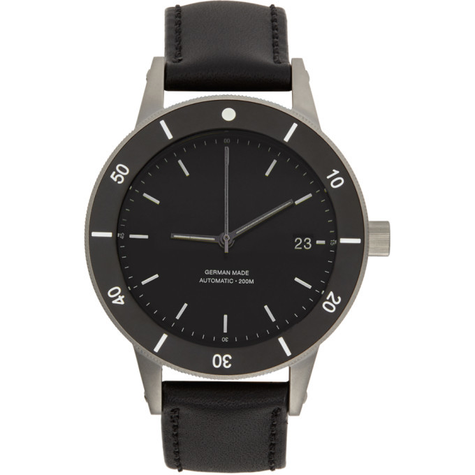 Instrmnt Black and Silver Leather Dive Watch INSTRMNT