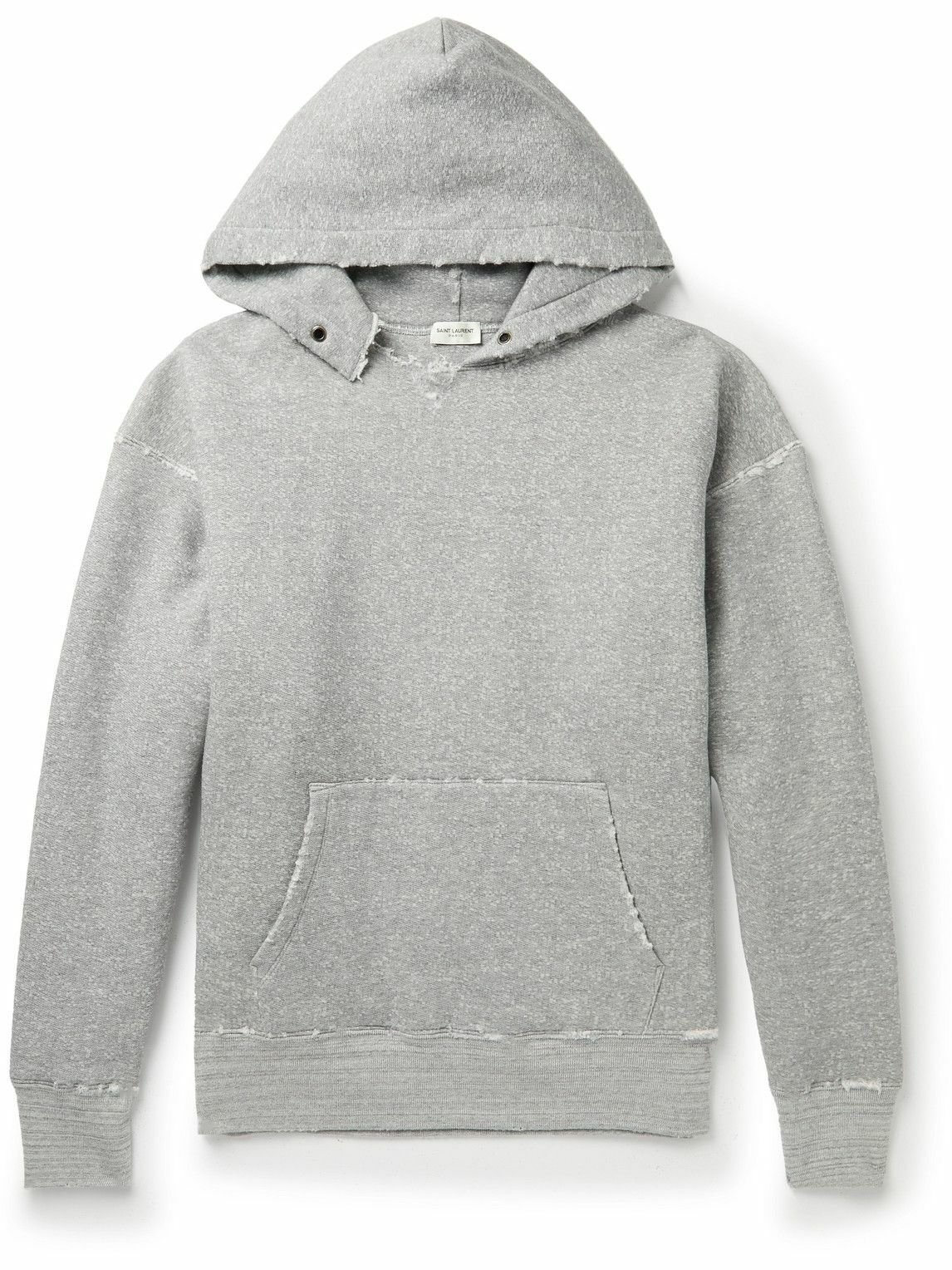 SAINT LAURENT - Distressed Cotton-Jersey Hoodie - Gray Saint Laurent