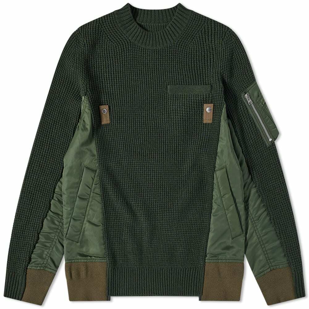 Sacai Men's MA-1 Wool Crew Knit in Khaki Sacai