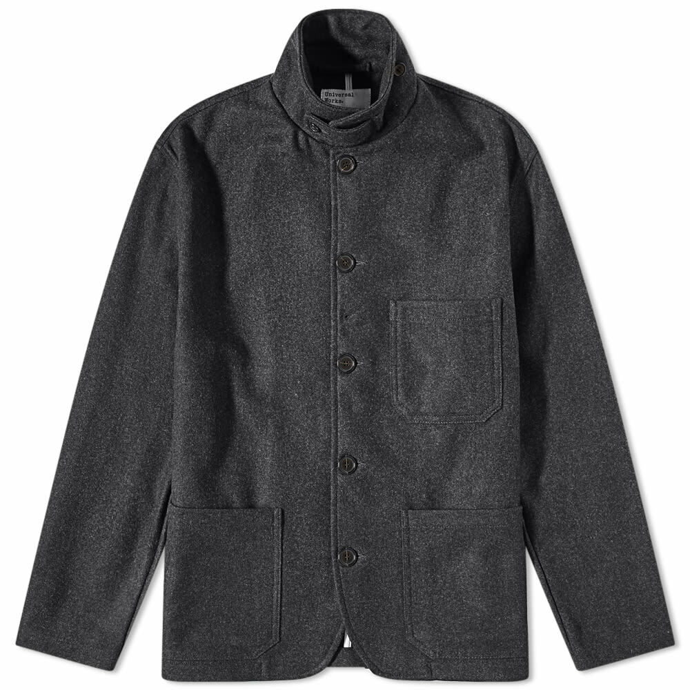 Universal Works Men's Melton Wool Bakers Chore Jacket in Charcoal ...