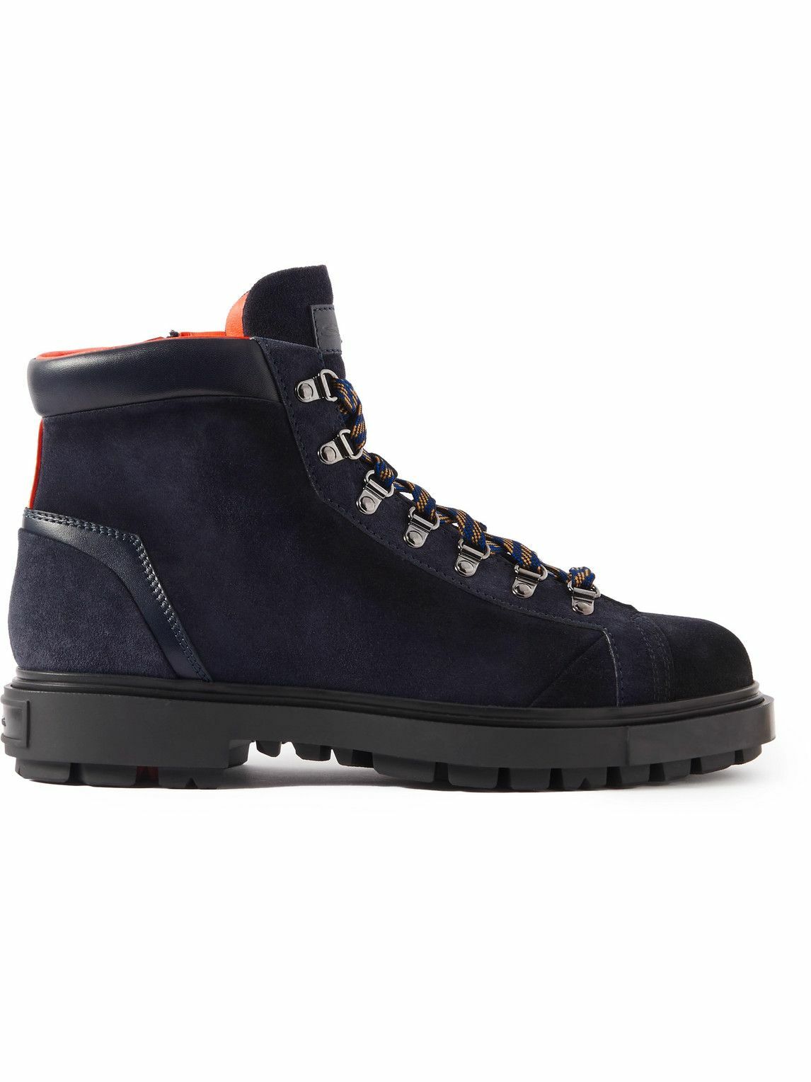 Santoni - Farah Leather-Trimmed Suede Boots - Blue Santoni