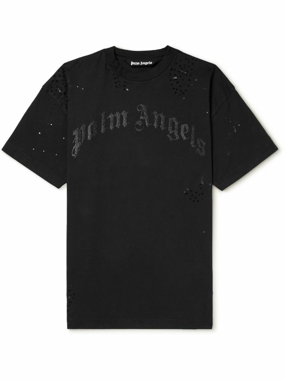 Palm Angels - Distressed Logo-Embellished Cotton-Jersey T-Shirt - Black ...