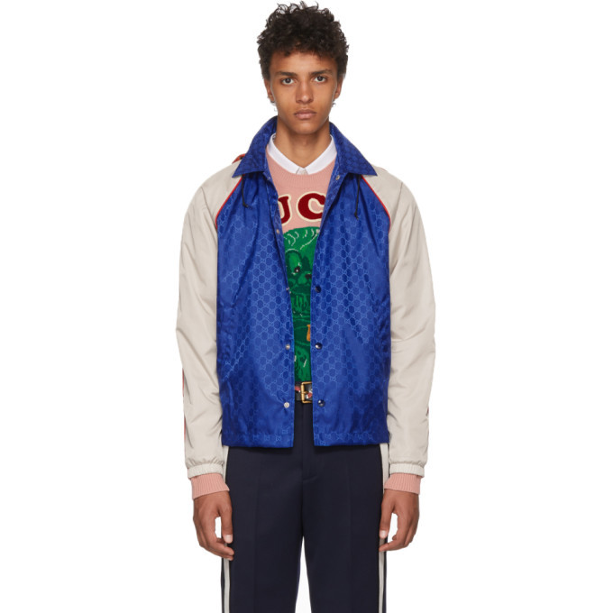 Gucci Blue and Beige Jacquard GG Jacket Gucci