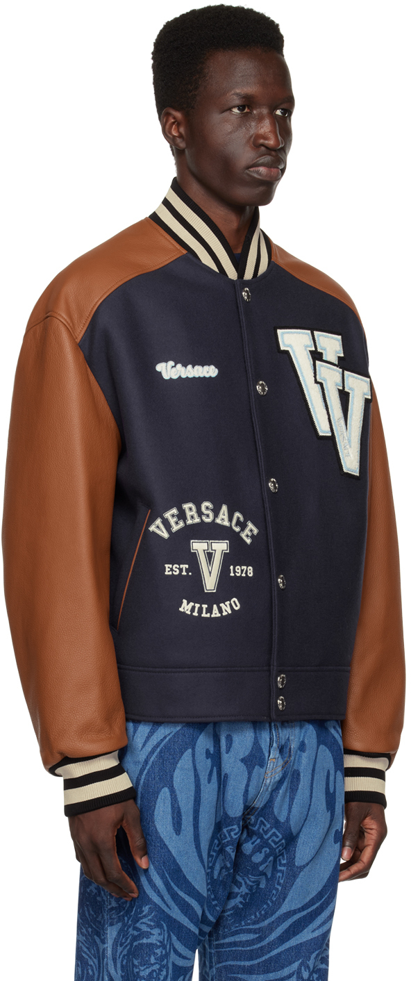 Versace Navy Varsity Down Bomber Jacket Versace