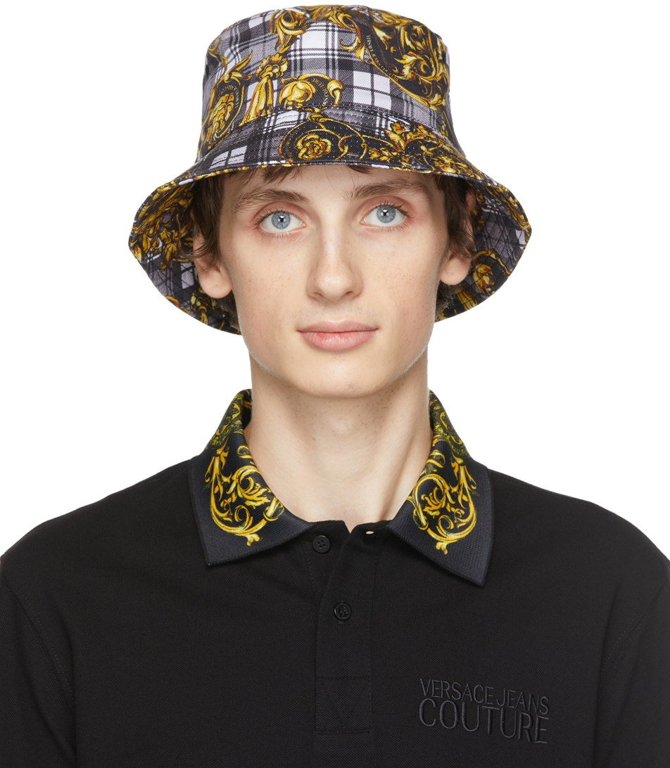 Versace Jeans Couture Grey Tartan Baroque Bucket Hat Versace