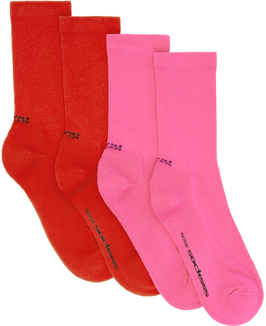 SOCKSSS Two-Pack Red & Pink Socks Socksss