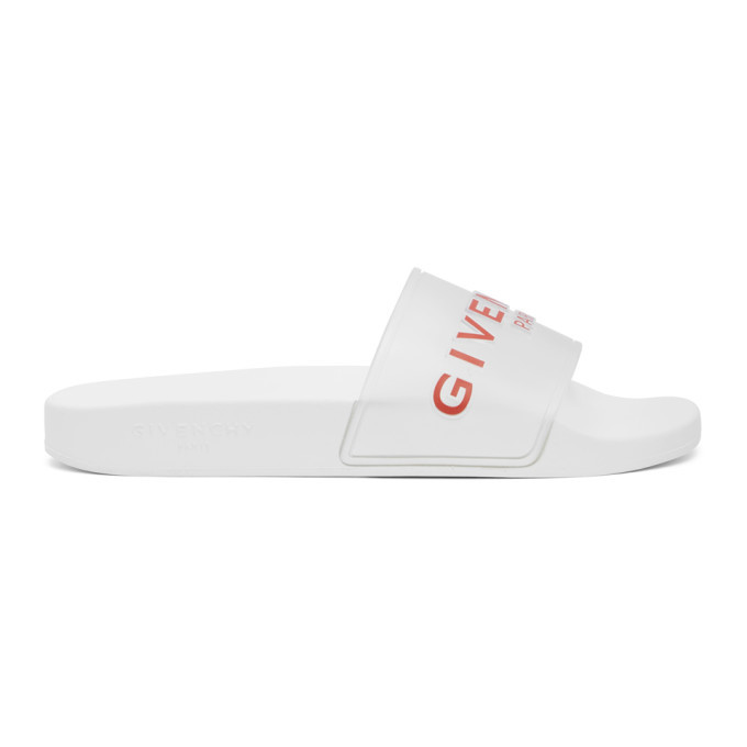 Givenchy White and Red Logo Slides Givenchy
