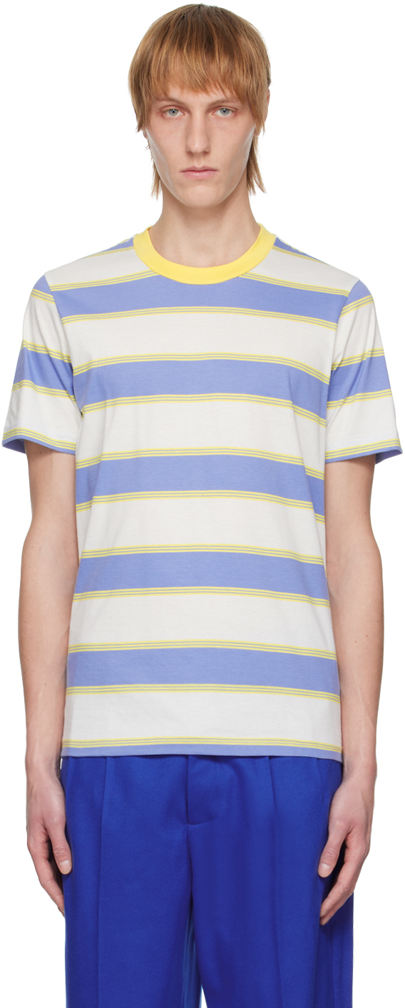 Marni Three-Pack Blue & Yellow Stripe T-Shirts Marni
