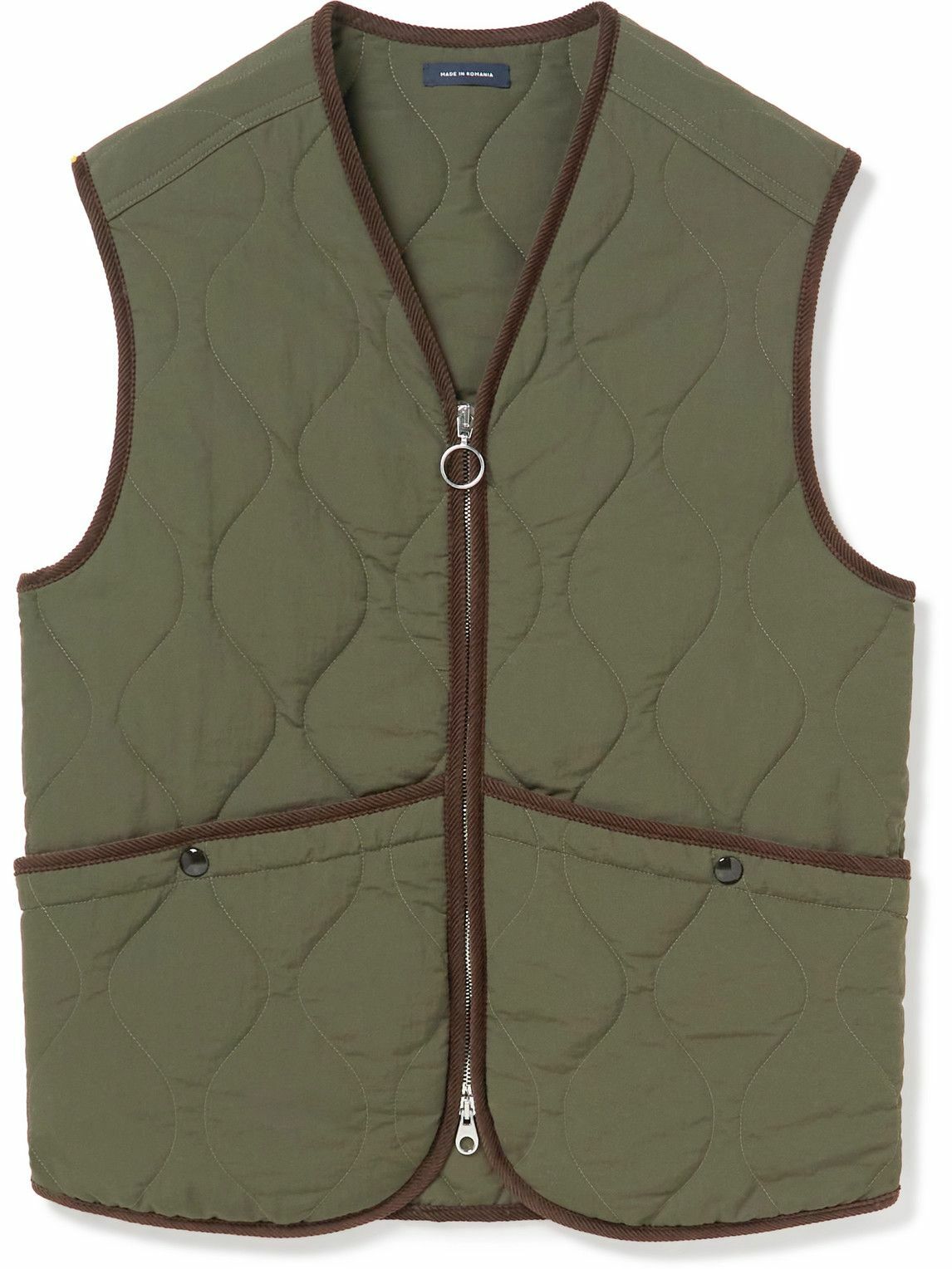 Drake's - Slim-Fit Corduroy-Trimmed Quilted Twill Gilet - Green Drake's