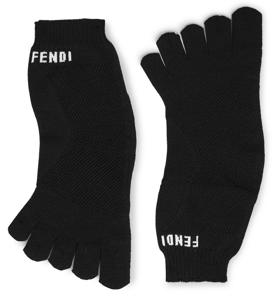 Fendi - Logo-Intarsia Stretch-Knit Socks - Black Fendi