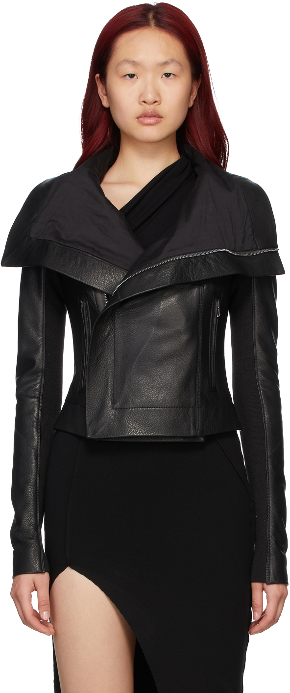 Rick Owens Black Leather Classic Biker Jacket Rick Owens